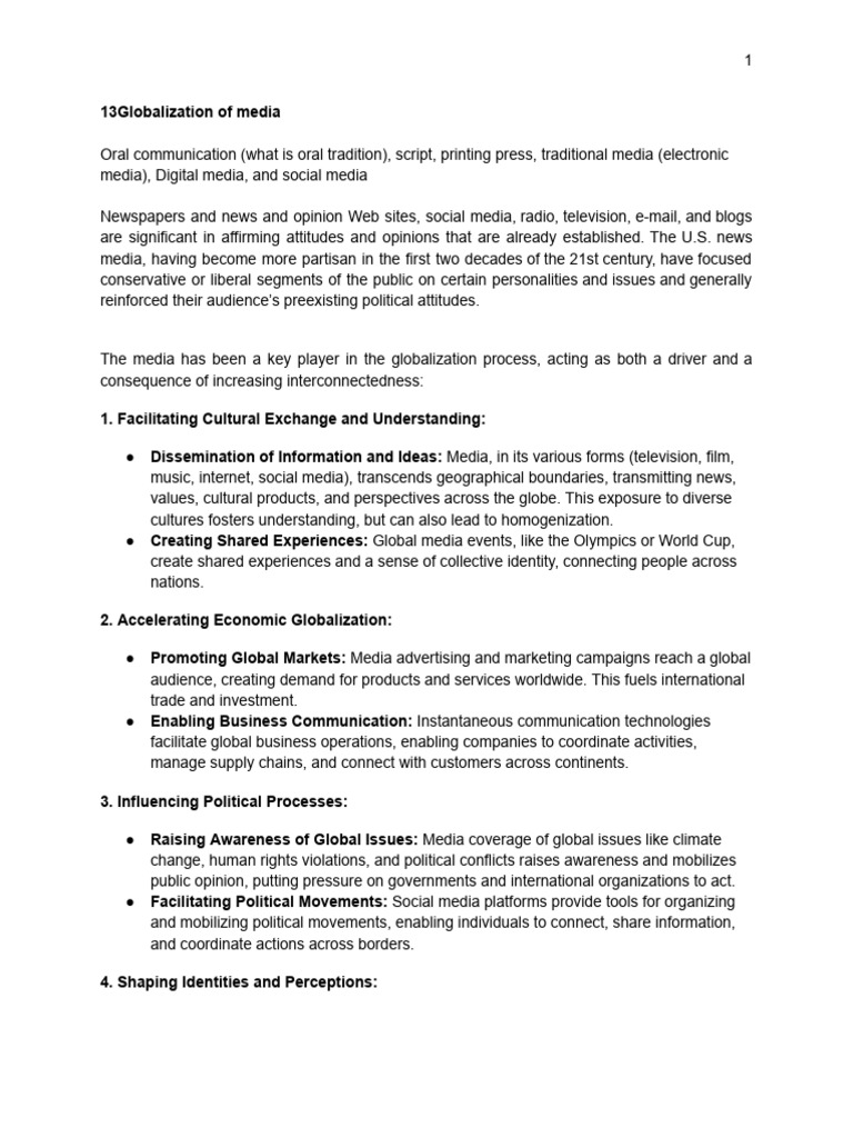 Handout No. 12 - Cultural Globalization | PDF | Comcast | Mass Media