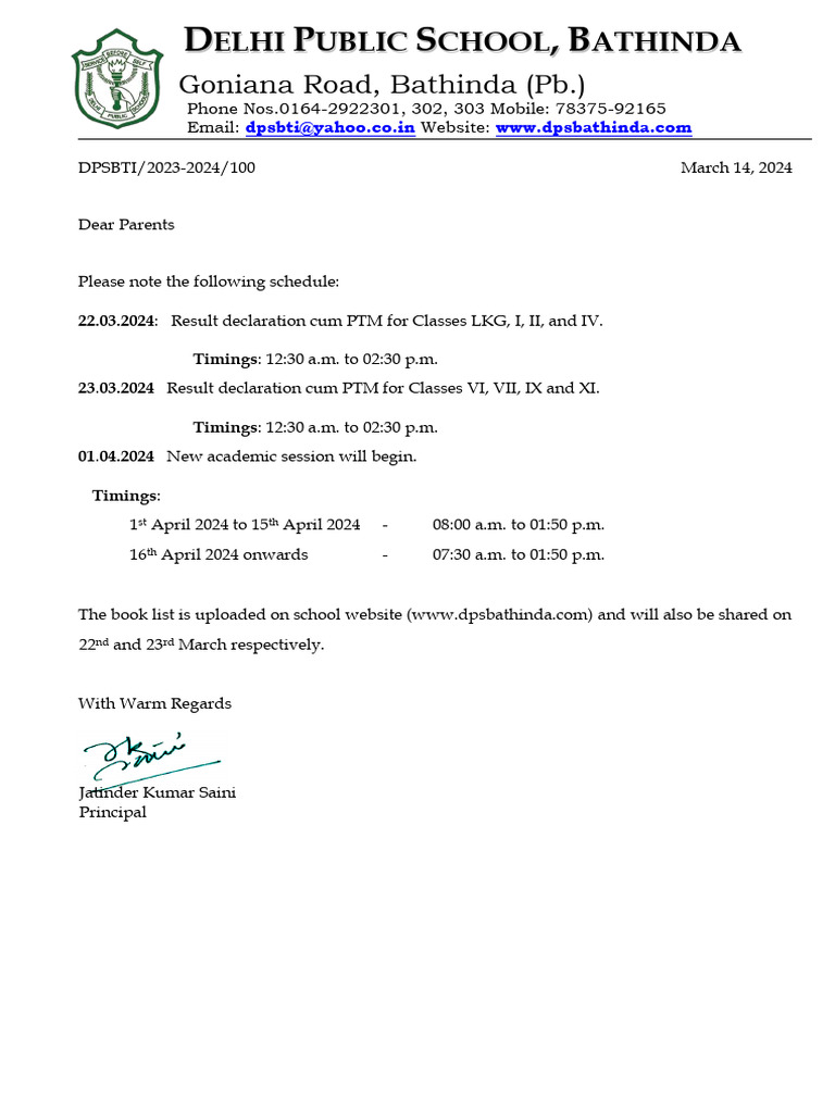Circular Parents PTM | PDF