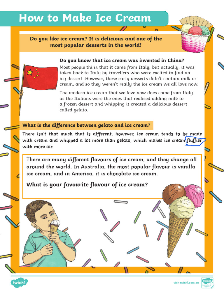 Au L 2550295 How To Make Ice Cream Reading Comprehension - Ver - 2 ...