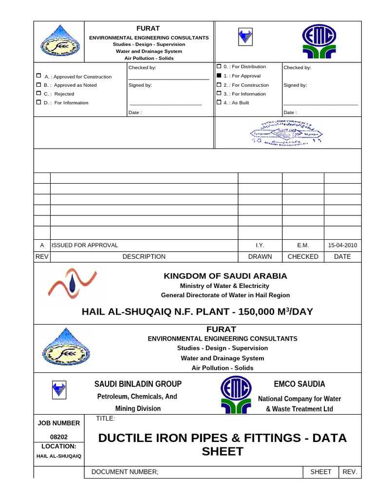 Ductile Iron Pipes & Fittings Data Sheet | PDF | Pipe (Fluid Conveyance ...