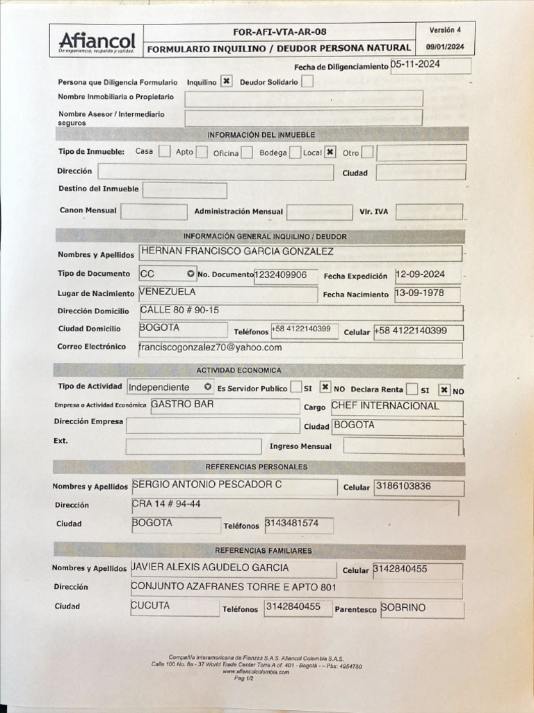 Modelo Formulario Aseguradora | PDF