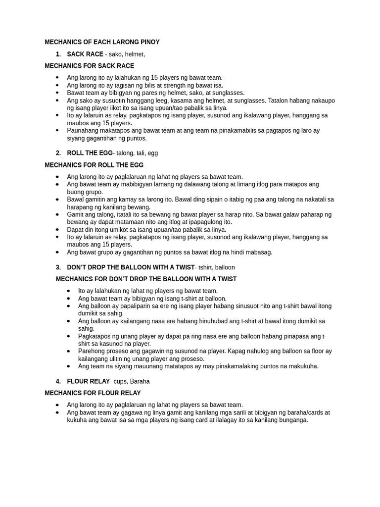 LARONG PINOY Mechanics and Amazing Race | PDF