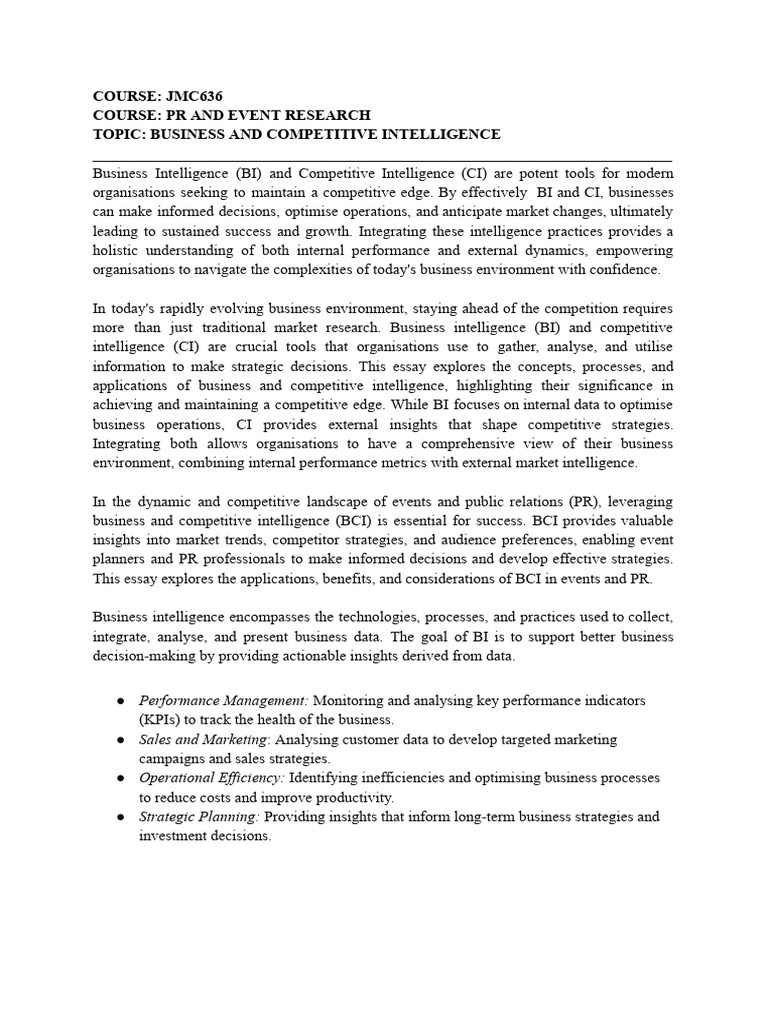 M4 - Business and Competitive Intelligence | PDF | Business ...