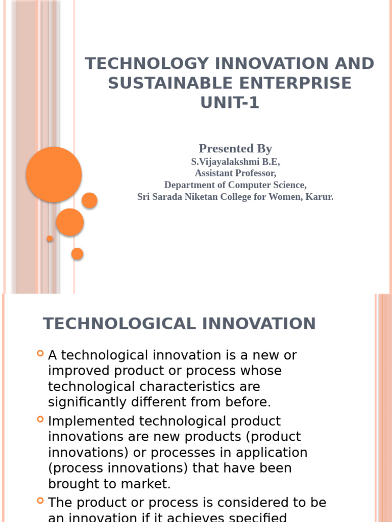 Technology Innovation and Sustainable Enterprise - Technology ...