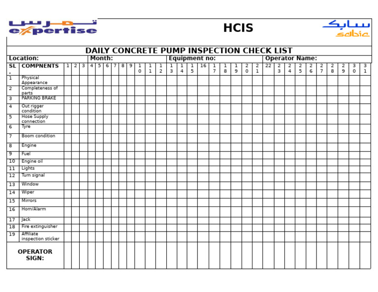 Concrete Pump Inspection Guide | PDF