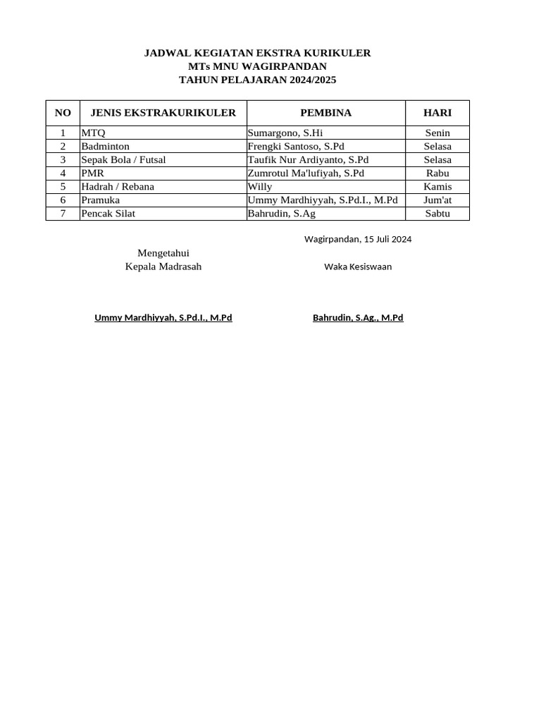 Jadwal Ekstra 2024 | PDF
