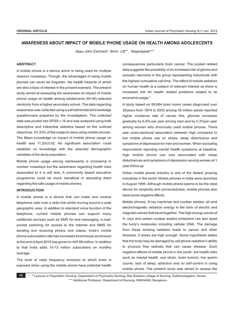 Awareness About Impact of Mobile Phone Usage On.5 | PDF | Radiation