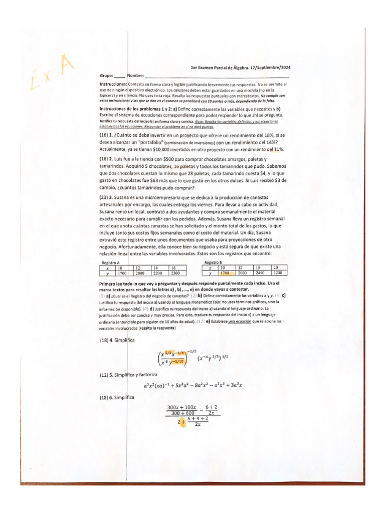 Examen Álgebra para Principiantes Grado Universitario | PDF