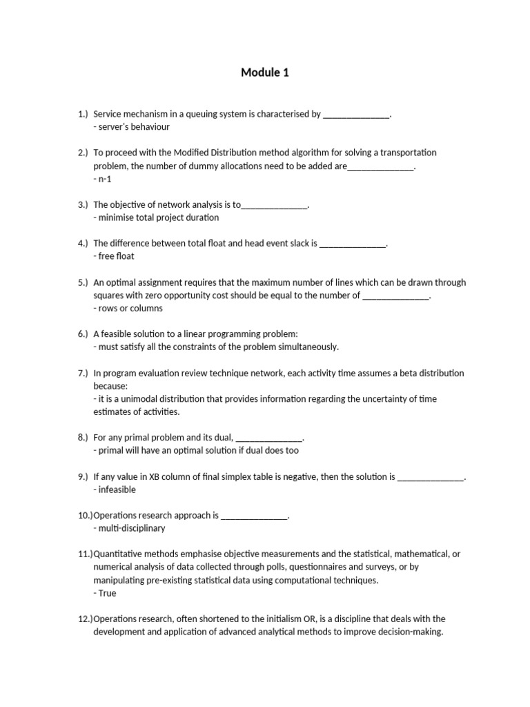 Operations Research - MCQs | PDF | Linear Programming | Mathematical ...