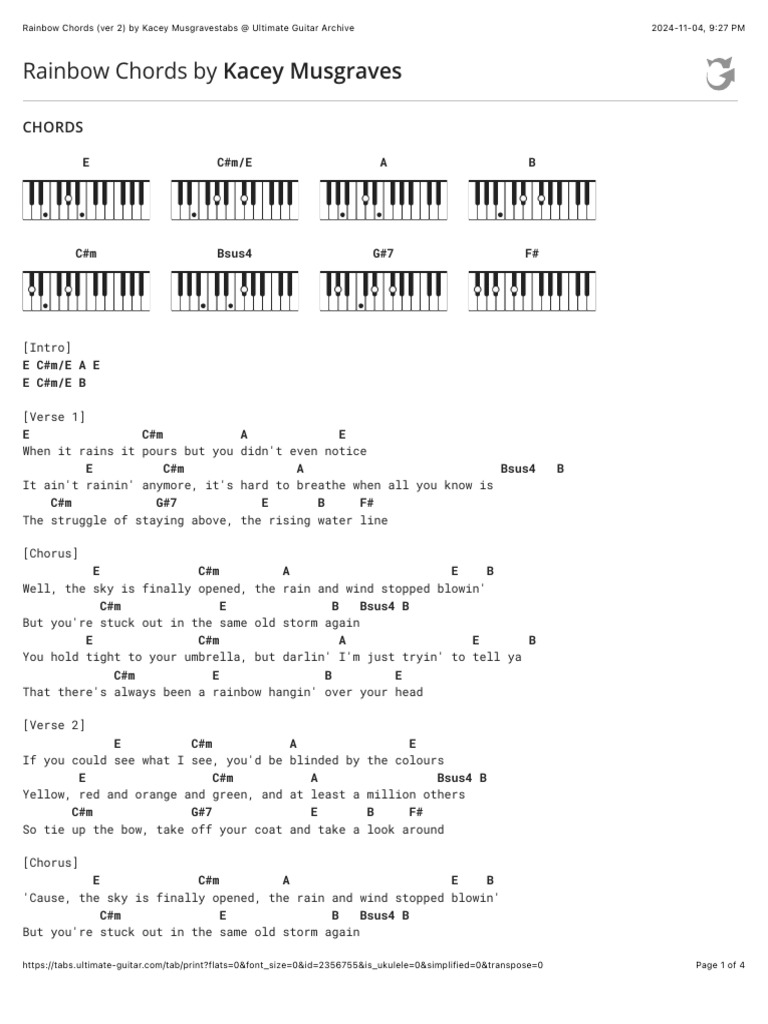 Rainbow Chords (Ver 2) by Kacey Musgravestabs at Ultimate Guitar ...