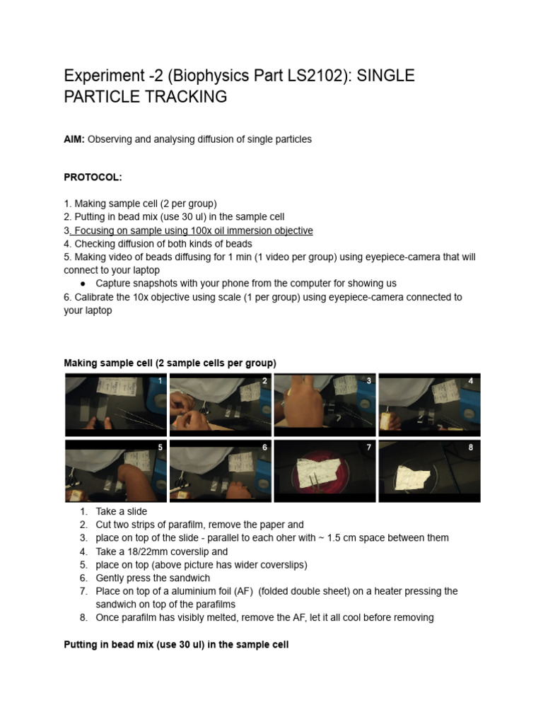 Experiment - 2 (Biophysics Part LS2102) - SINGLE PARTICLE TRACKING | PDF