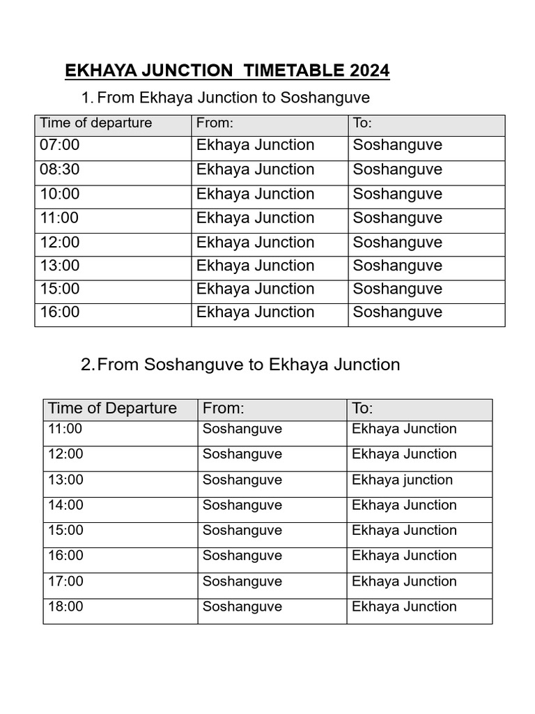 Ekhaya Junction Bus Timetable 2024 | PDF