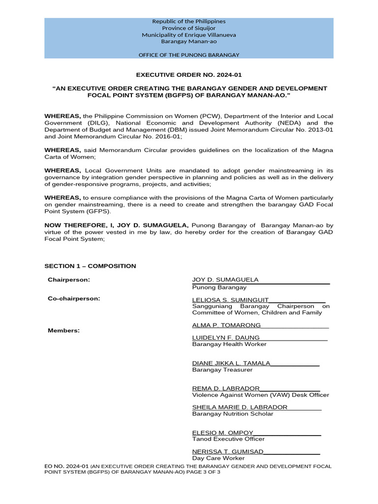 EO 1 GAD | PDF | Justice | Crime & Violence