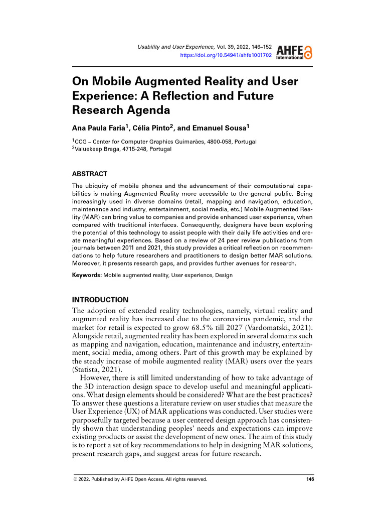 On Mobile Augmented Reality and User Experience A Reflection and Future ... On Mobile Augmented Reality and User Experience A Reflection and Future ...