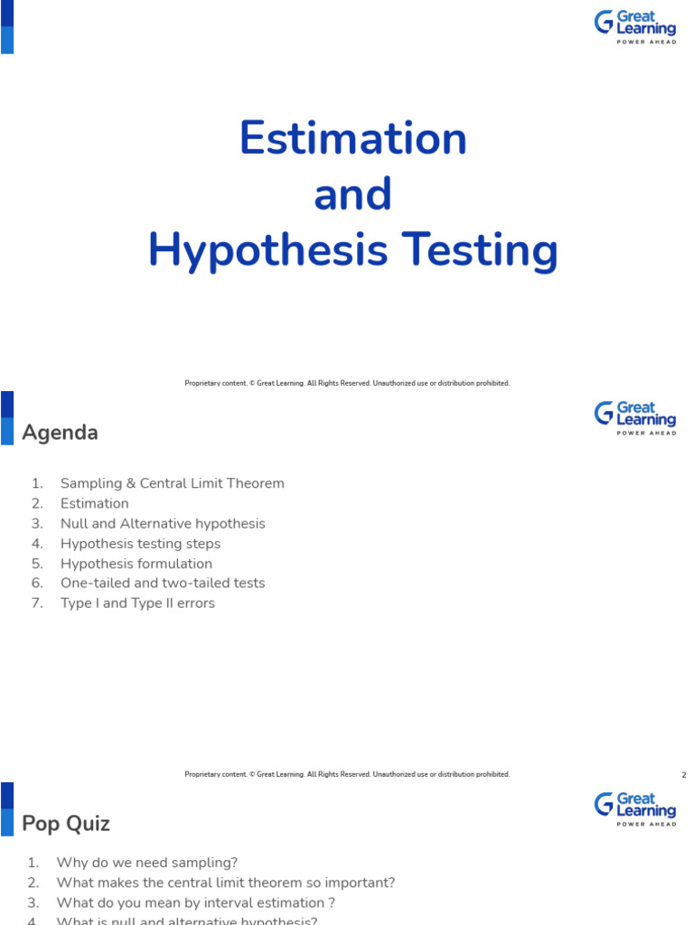 Session Presentation Estimation and Hypothesis Testing | PDF ...