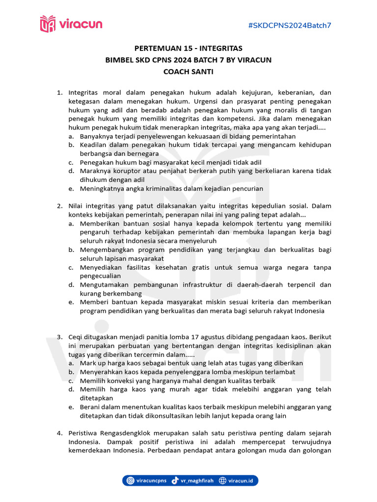 Latihan Integritas - Viracun Batch 7 | PDF | Politik | Ilmu Sosial