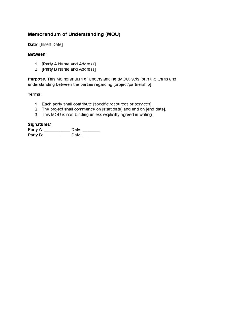 Memorandum of Understanding (MOU) : Date Between | PDF | Business | Finance & Money Management