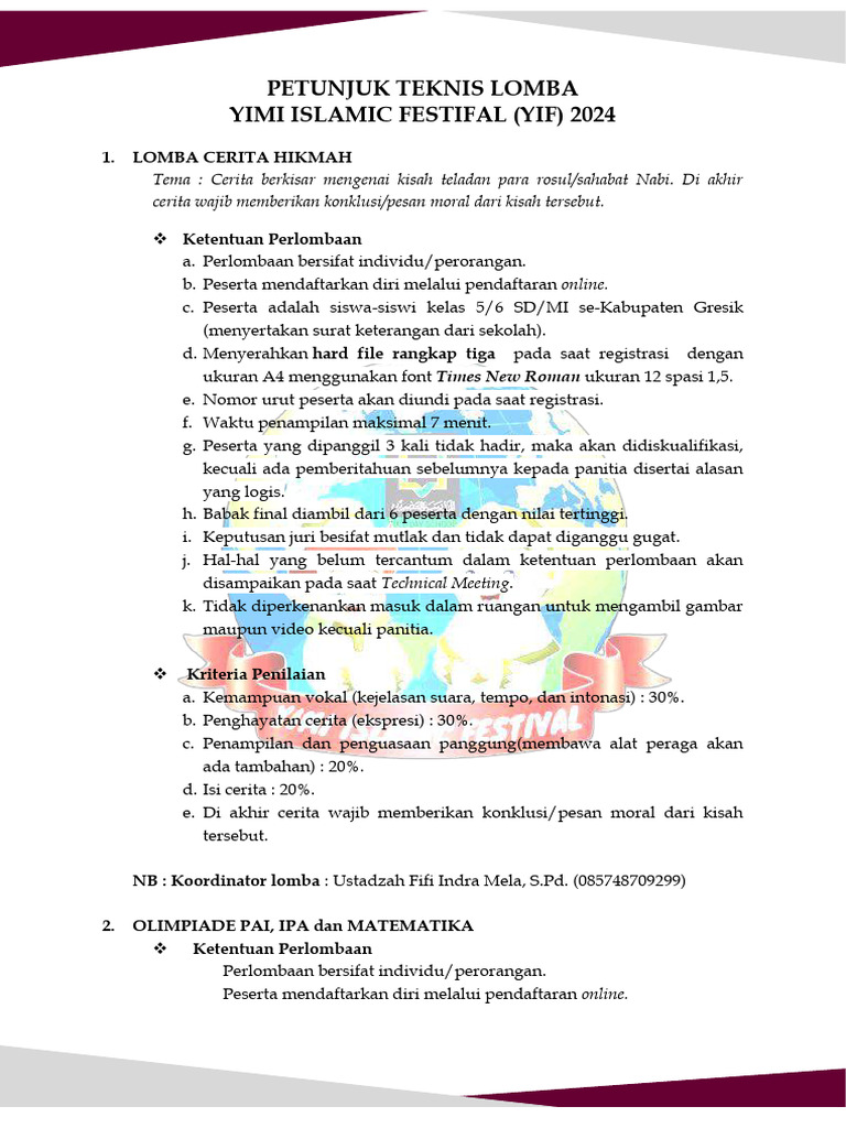 Petunjuk Teknis Lomba Yif PDF | PDF