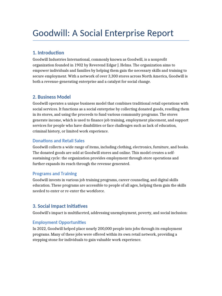 Goodwill: A Model for Social Impact | PDF | Business | Economies