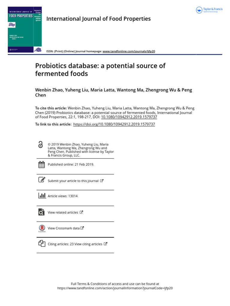 02 Probiotics Database A Potential Source of Fermented Foods | PDF ...