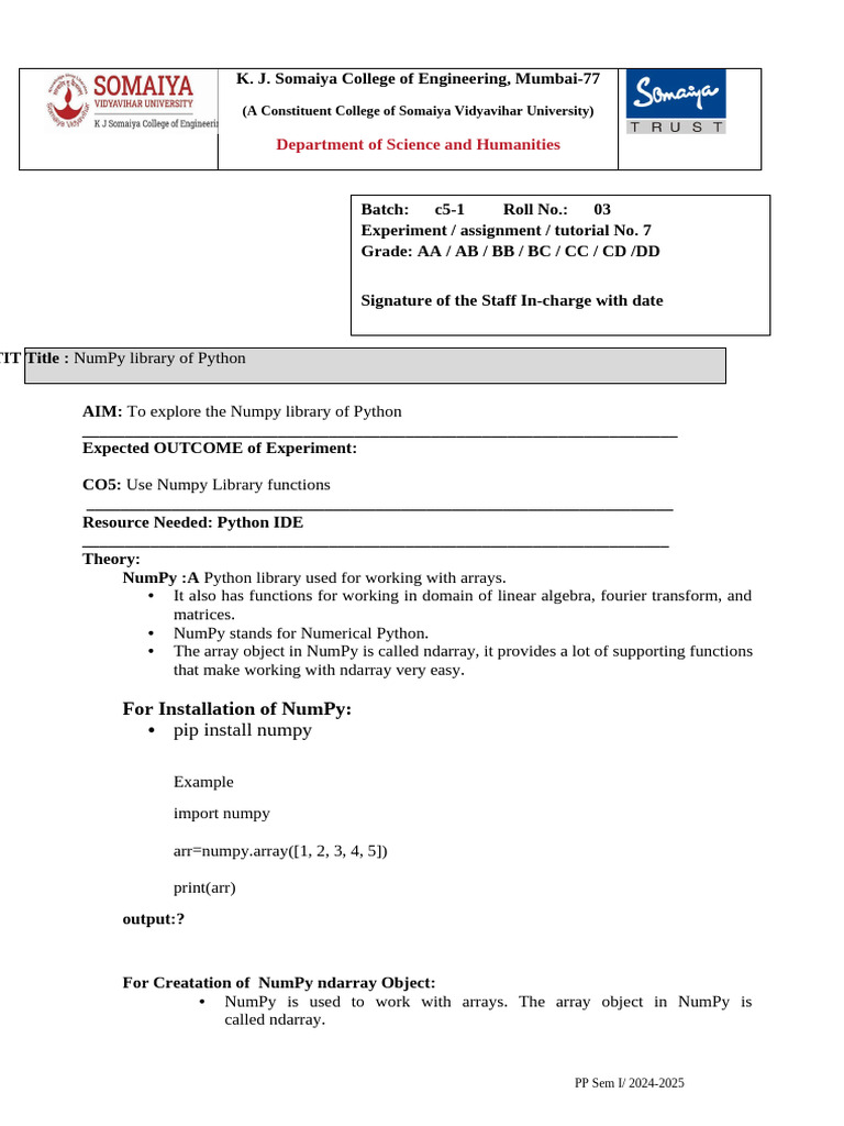 Exploring Python's NumPy Library | PDF | Matrix (Mathematics) | Computer Programming