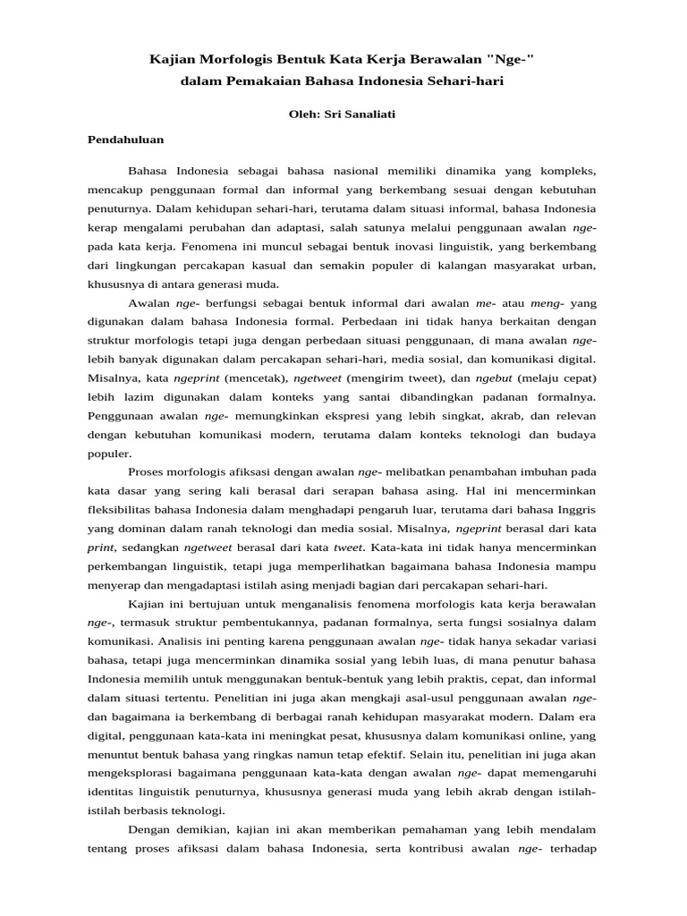 Morfologi Kata Kerja Nge- dalam Bahasa Indonesia | PDF | Karier ...