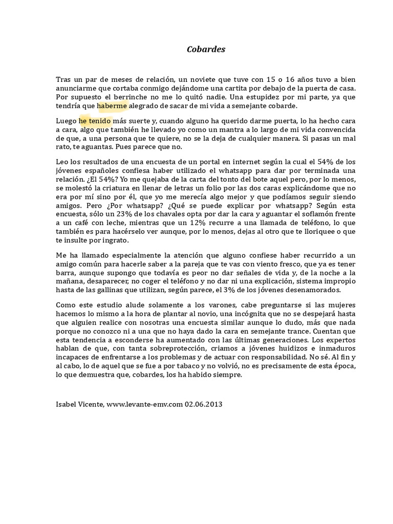 1.1. Cobardes, Isabel Vicente. Texto | PDF
