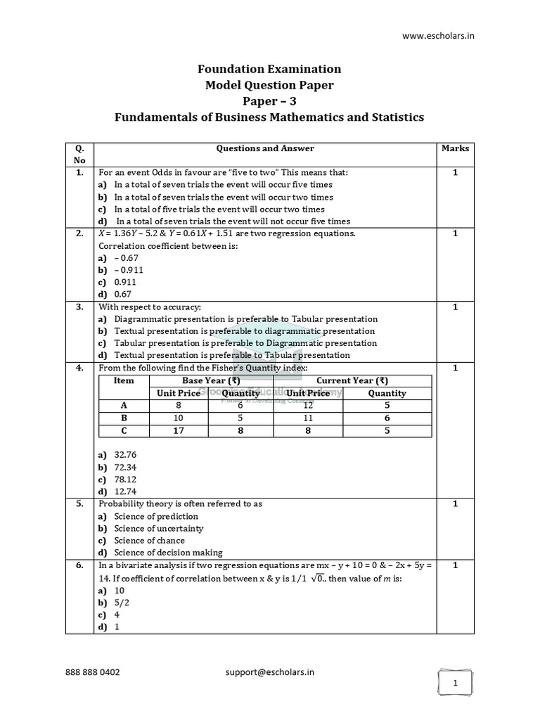 Model Question Paper 3 | PDF | Mean | Regression Analysis