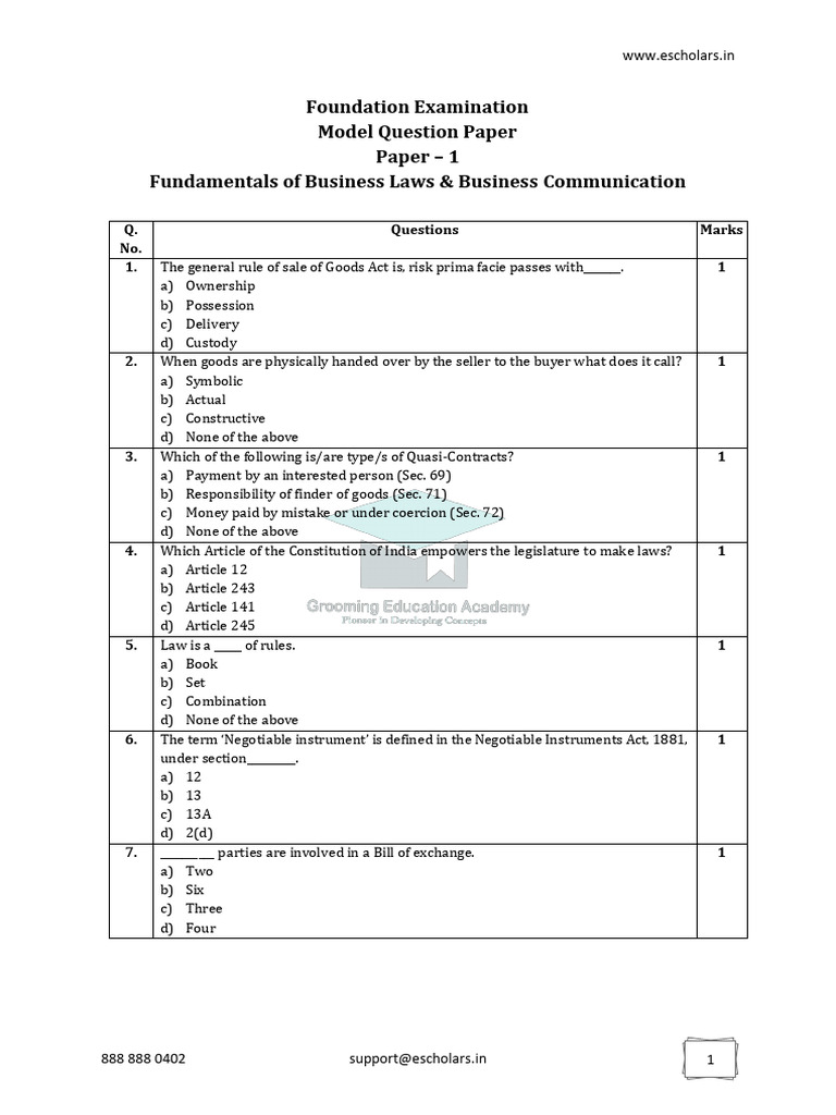 Model Question Paper1 | PDF | Negotiable Instrument | Cheque