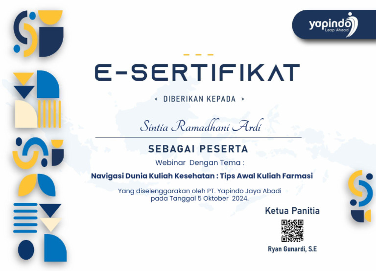Sintia Ramadhani Ardi E-Sertifikat | PDF