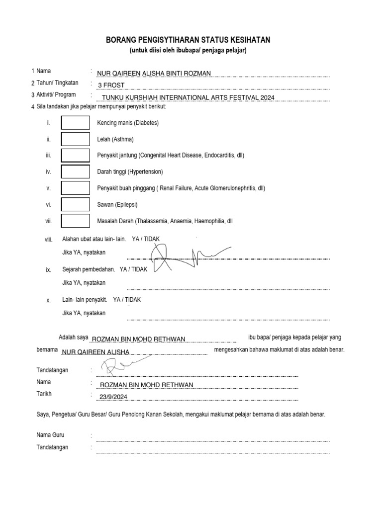 Borang Status Kesihatan | PDF | Kesehatan Holistik | Sains & Matematika