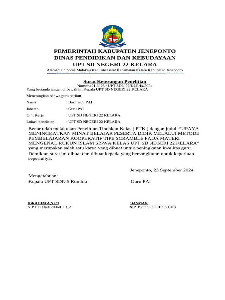 Surat Keterangan PTK | PDF