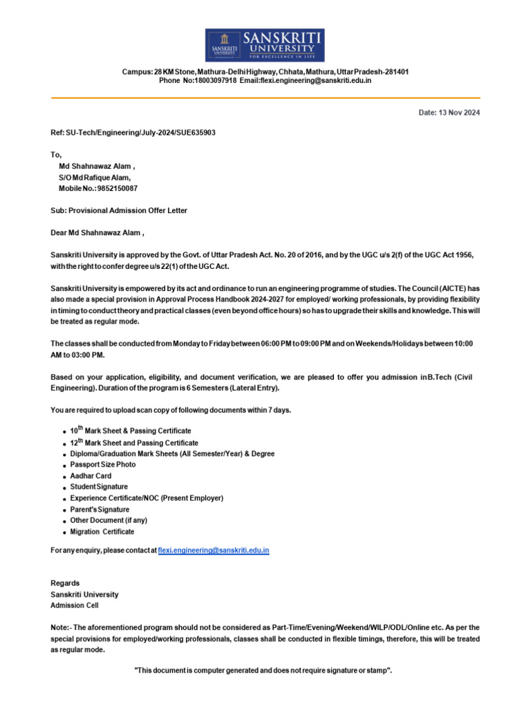 Provisional Letter | PDF | Career & Growth | Technology & Engineering