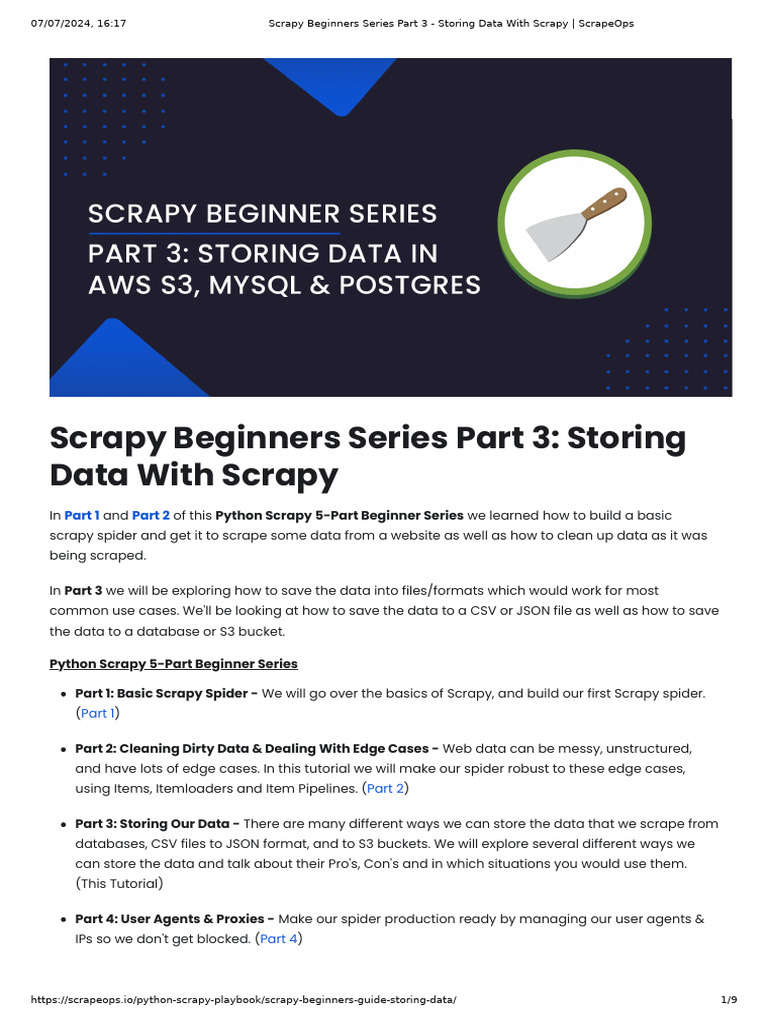 Scrapy Beginners Series Part 3 - Storing Data With Scrapy - ScrapeOps | PDF | Postgre Sql | Json