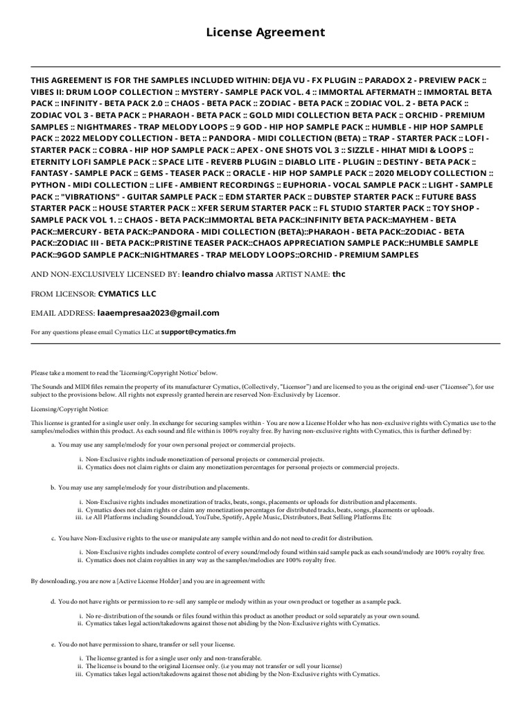 License Agreement 1731988657732 | PDF | License | Royalty Payment