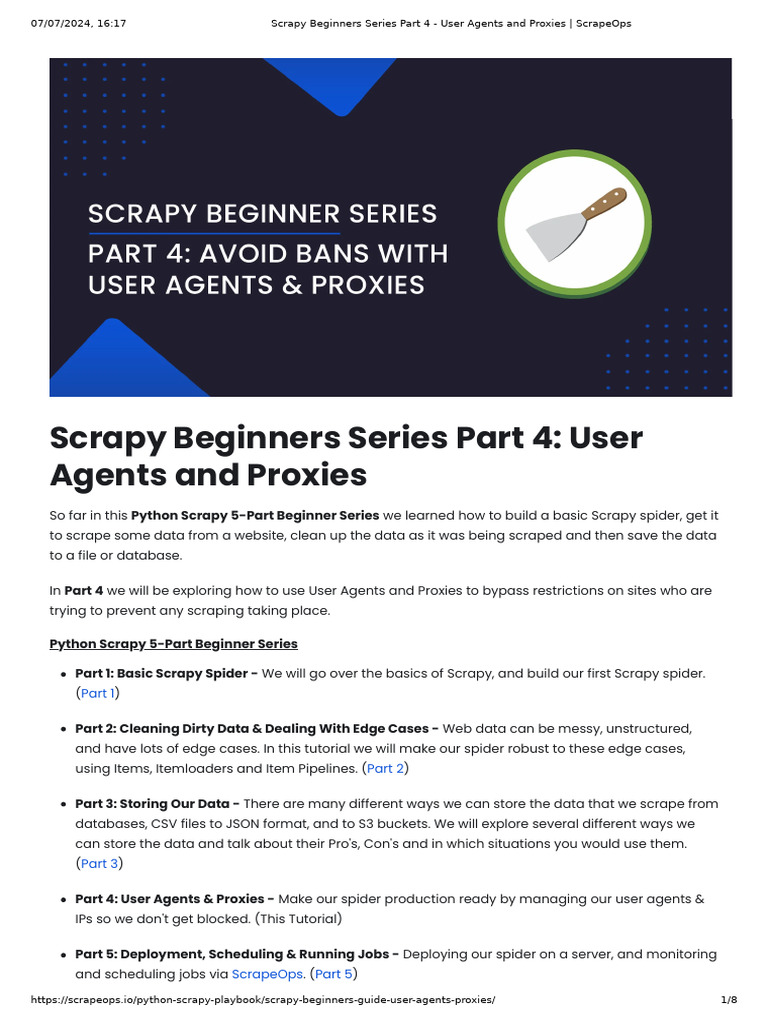 Scrapy Beginners Series Part 4 - User Agents and Proxies - ScrapeOps ...