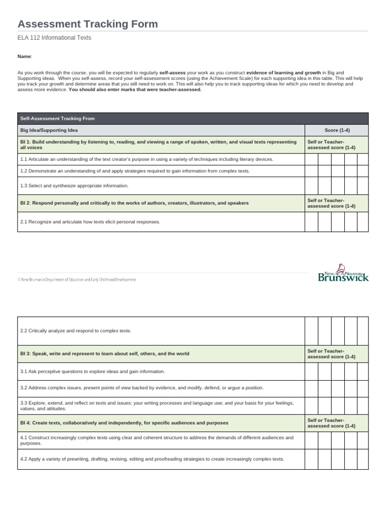 SelfAssessment Tracking Form | PDF | Psychological Concepts | Learning