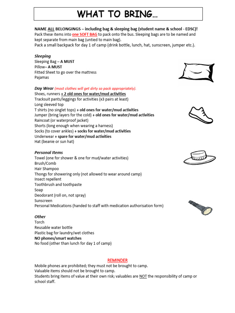 Essential Packing List for Camp | PDF
