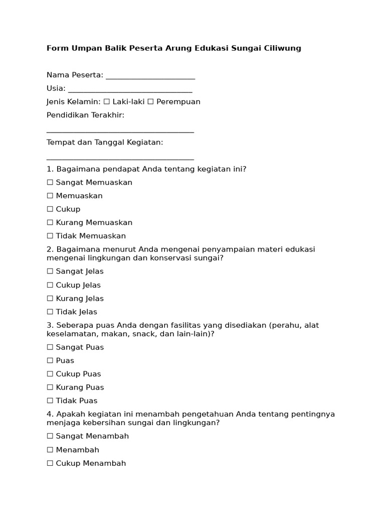 Form Feed Back Arung Edukasi | PDF