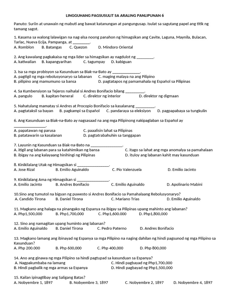 Weekly Assessment in Ap 6 Q1 # | PDF