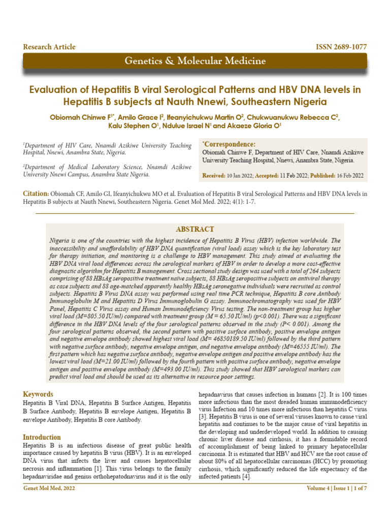 HBV Serological Patterns in Nigeria | PDF | Hepatitis B | Hepatitis