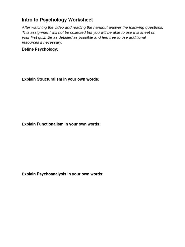 Intro To Psychology Worksheet | PDF | Science & Mathematics