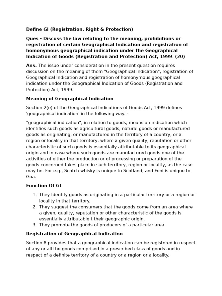 Define GI (Registration, Right & Protection) | PDF | Trademark ...