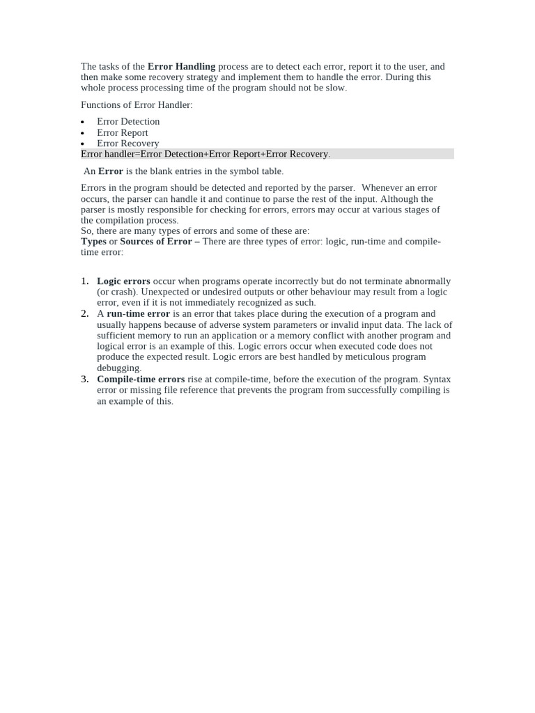 Error Handling in Compiler Design | PDF | Parsing | Computer Program