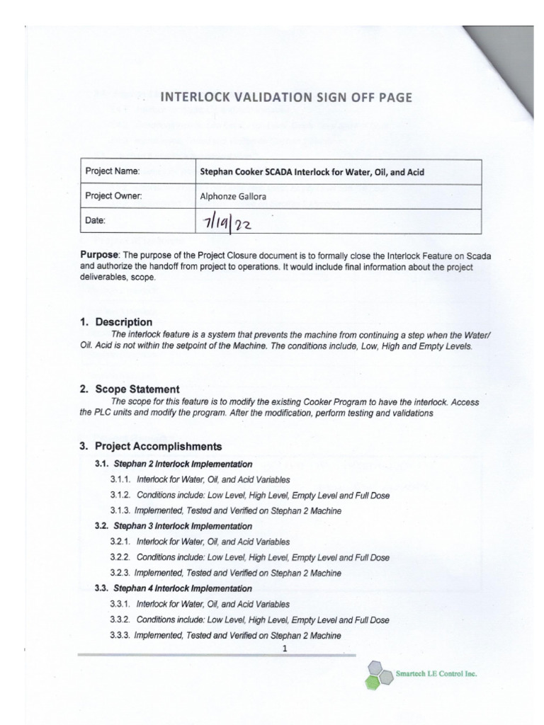 Interlock Validation Sign-Off Page R1 | PDF