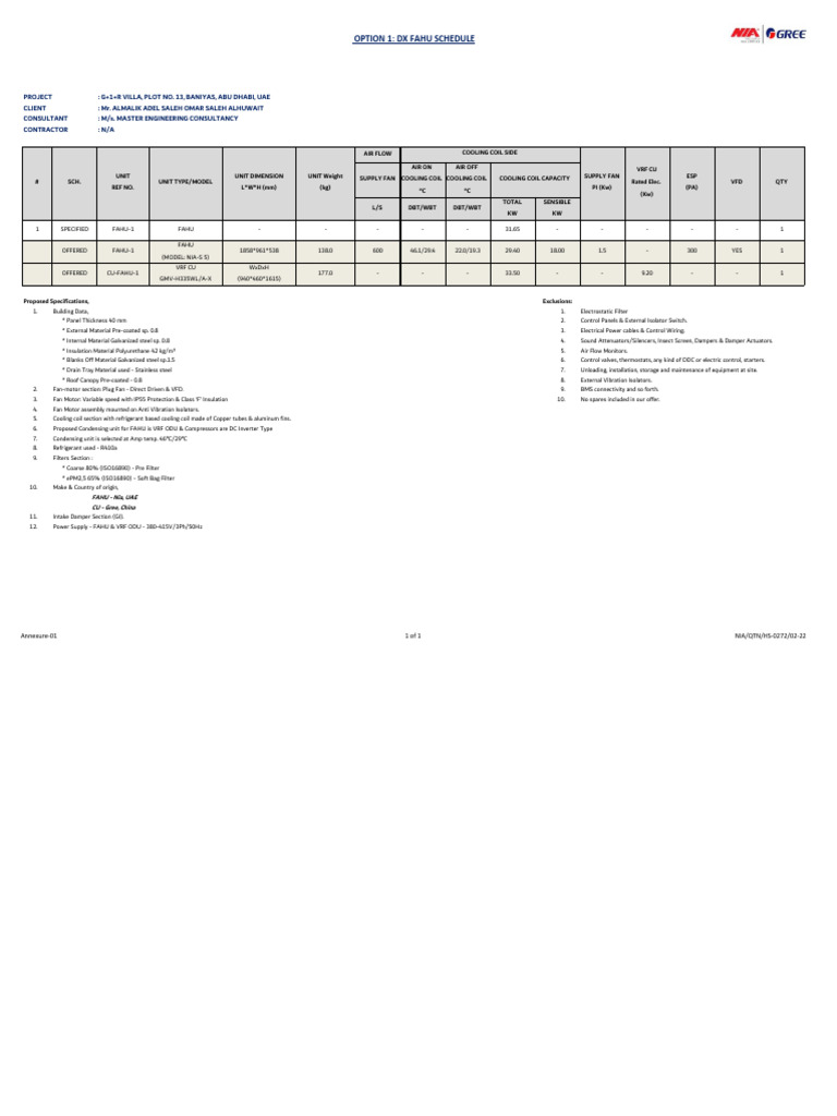 Annex 1 - DX FAHU With (Opt 1) | PDF | Electric Motor | Manufactured Goods