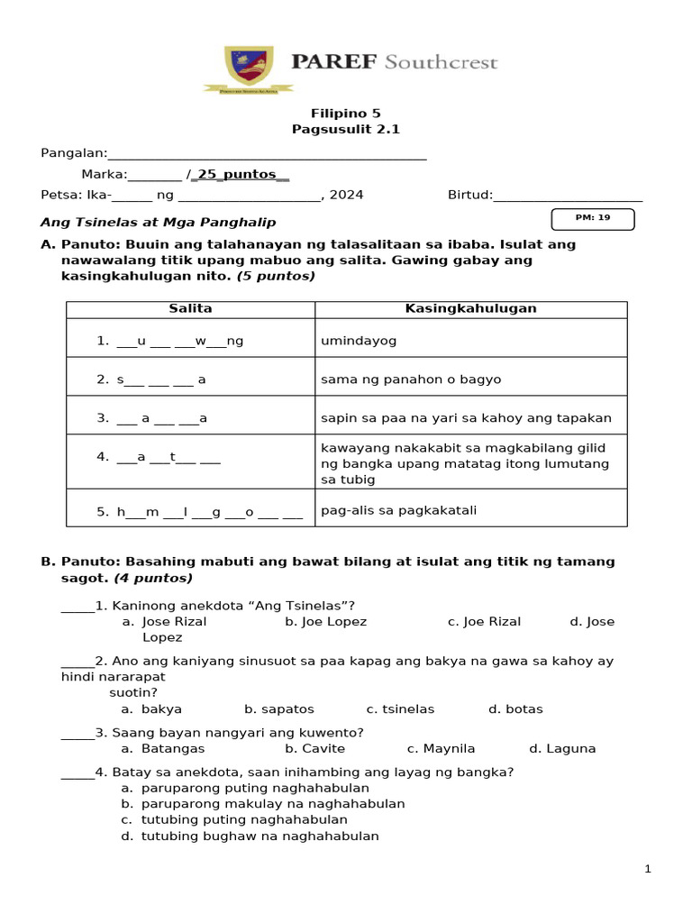 F5 - Ang Tsinelas at Mga Panghalip | PDF