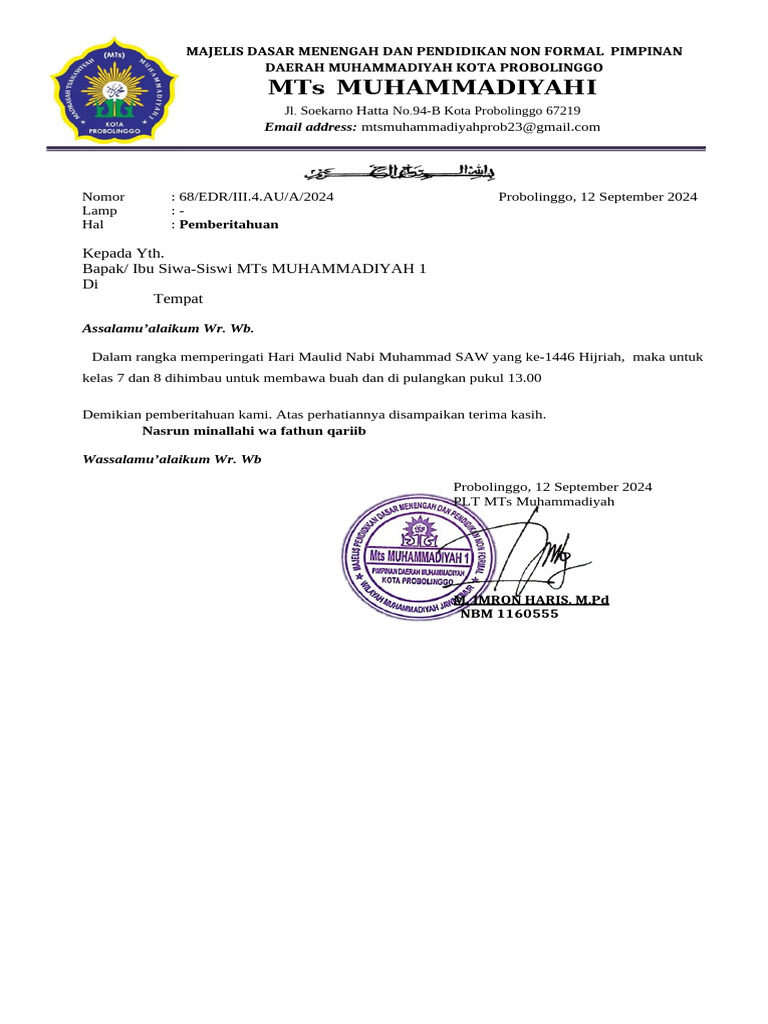 Surat Edaran Maulid Nabi | PDF