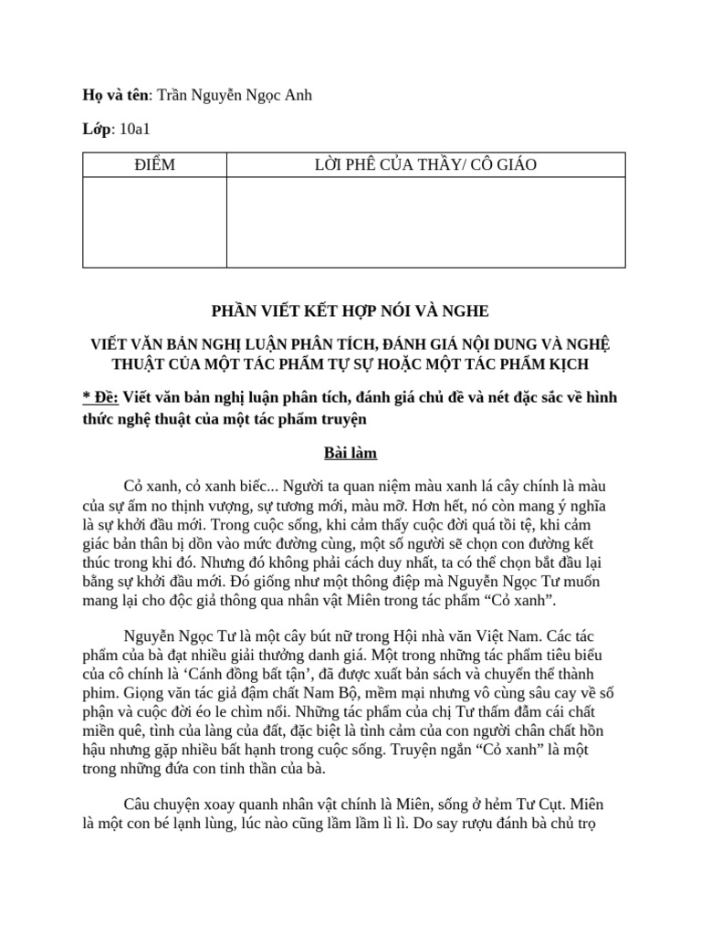 CỎ XANH - NNT | PDF