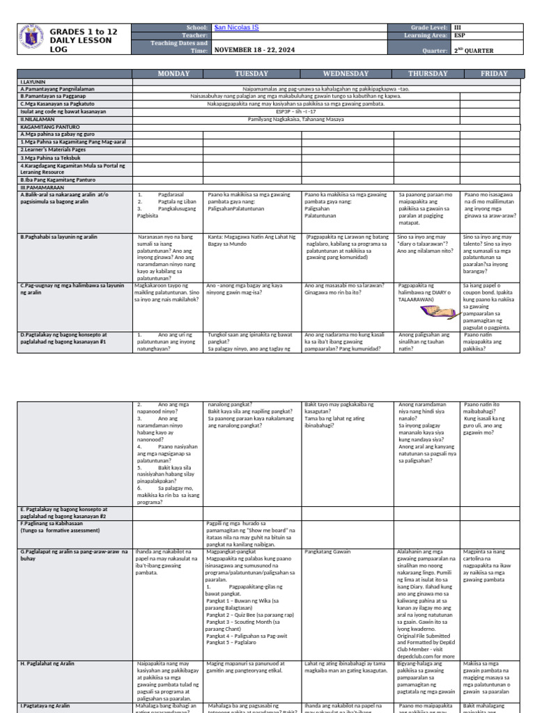 DLL - Esp 3 - Q2 - W8 | PDF
